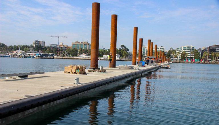 Geelong Waterfront Safe Harbour Project wave attenuator installation